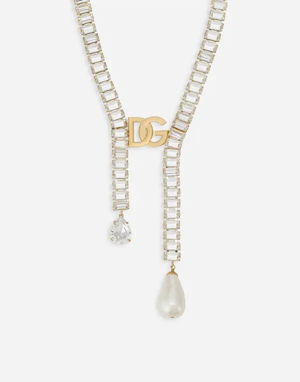 Dolce & Gabbana Necklace With Pearls, Rhinestones, And Dg Logo