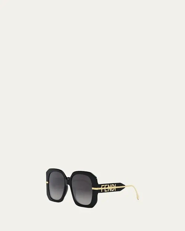 Fendi Oversized Logo Square Sunglasses - Shiny Black Gray