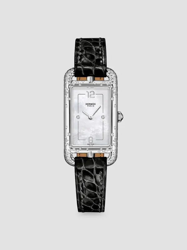 Hermès Nantucket 33mm Stainless Steel, Diamond & Alligator Strap Watch - Black