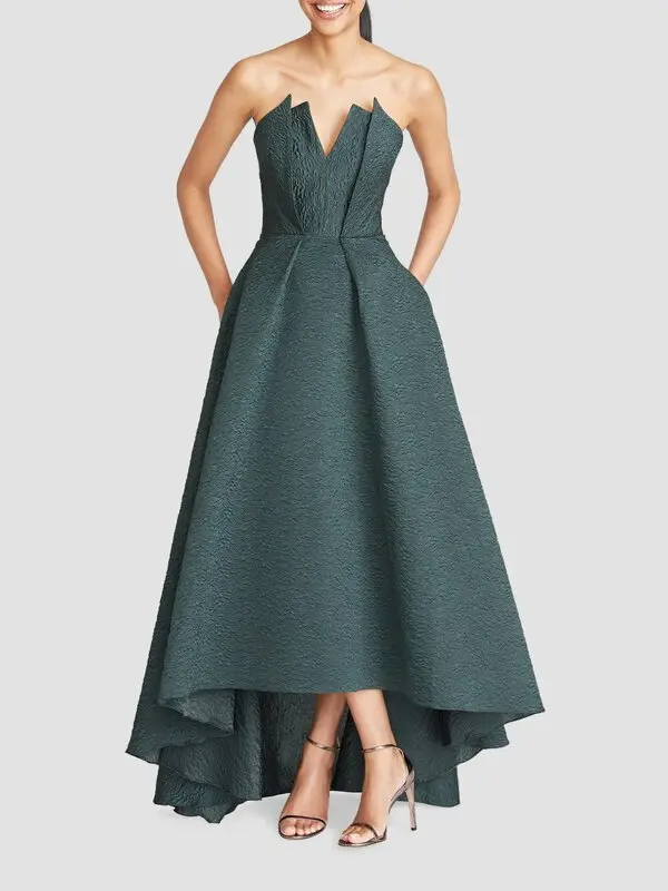 Theia Imogen Strapless High-low Jacquard Gown