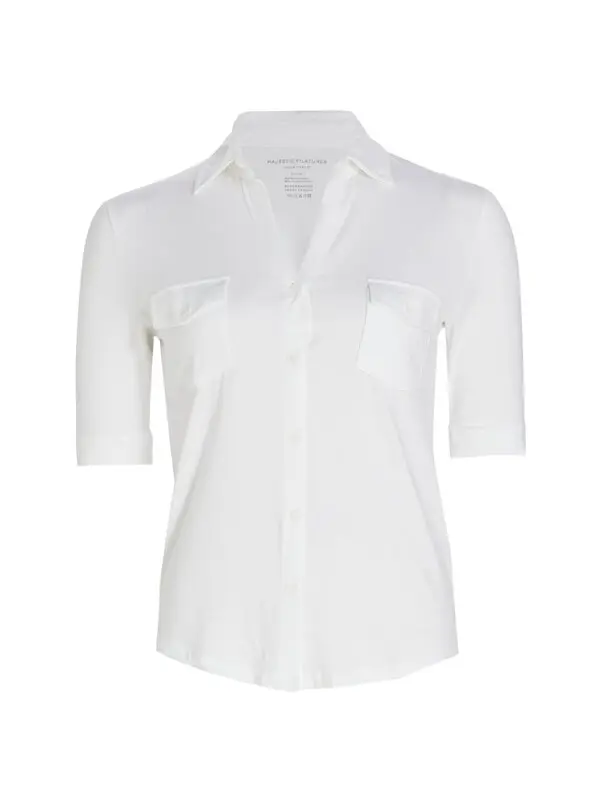 Majestic Filatures Soft Touch Elbow-sleeve Pocket Shirt - Blanc