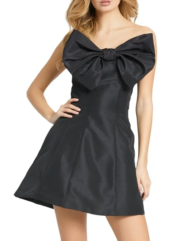 Mac Duggal Bow Strapless Cocktail Dress - Black