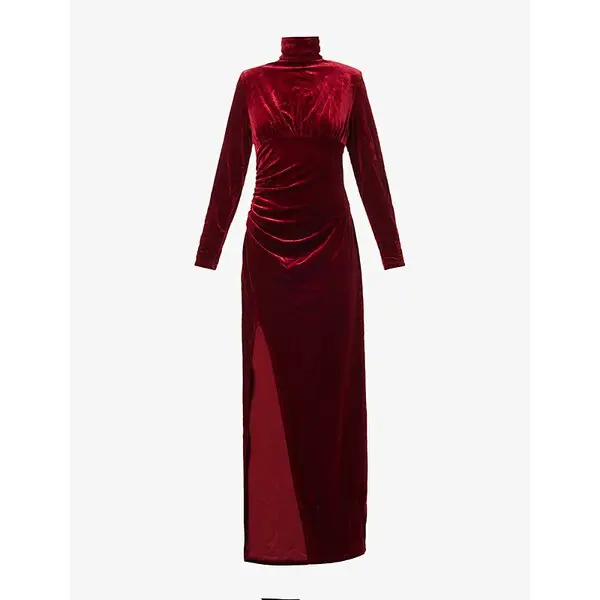 Amy Lynn Sharron Long-Sleeved Velvet Midi Dress - Maroon | Editorialist