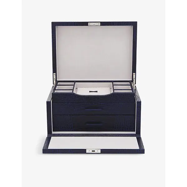 Smythson Mara Three-drawer Leather Jewellery Box - Navy