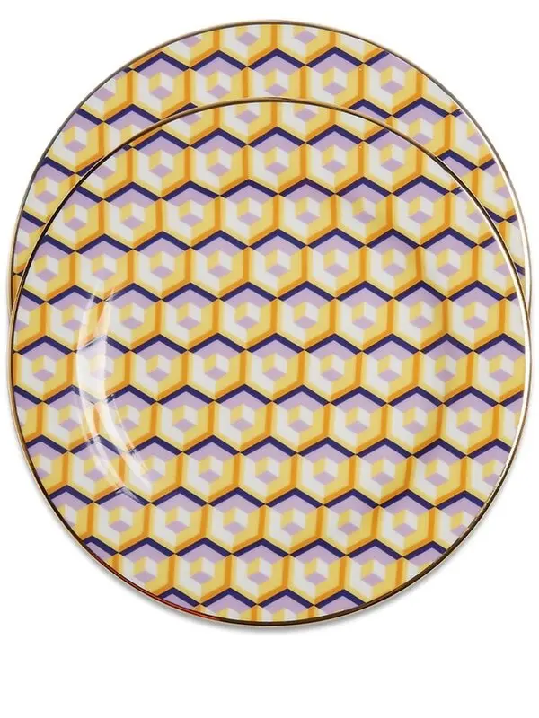 La DoubleJ Set Of Two Geometric-print Dessert Plate - Yellow