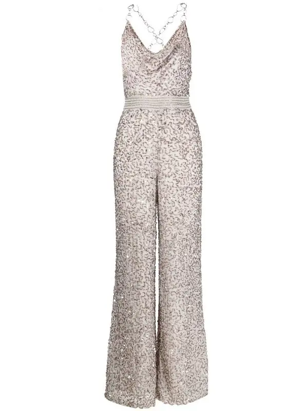 Alice + Olivia Riska Sequin Embellished Cowl Neck Jumpsuit - Grey