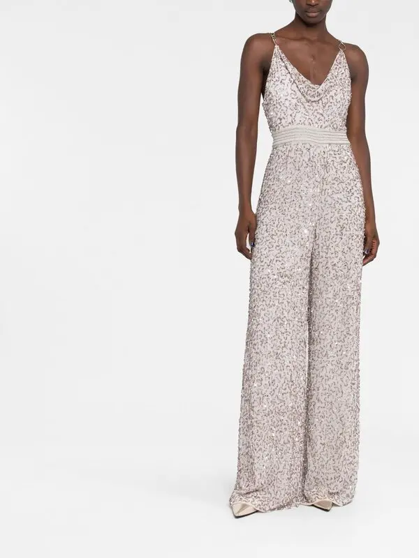 Alice + Olivia Riska Sequin Embellished Cowl Neck Jumpsuit