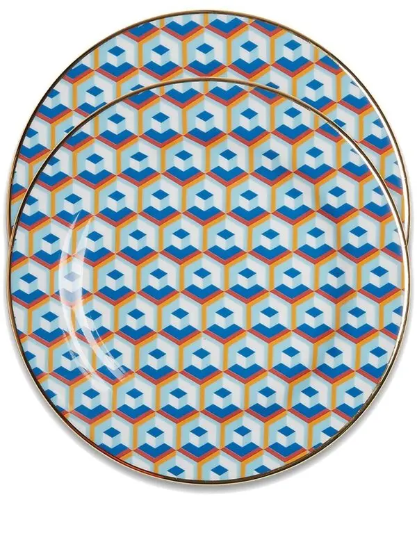 La DoubleJ Set Of Two Abstract-print Desert Plate - Blue