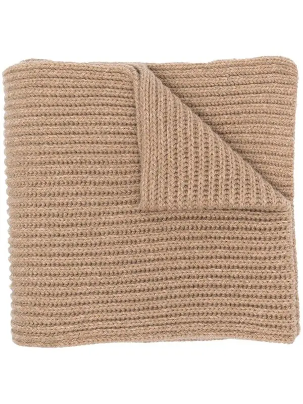 Ganni Ribbed Knit Scarf in Brown Ganni Rib-Knit Scarf - Yellow | Editorialist main image 2