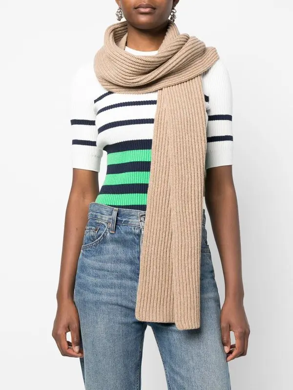 Ganni Ribbed-Knit Scarf In Neutrals - 40% Off | Editorialist display picture 3