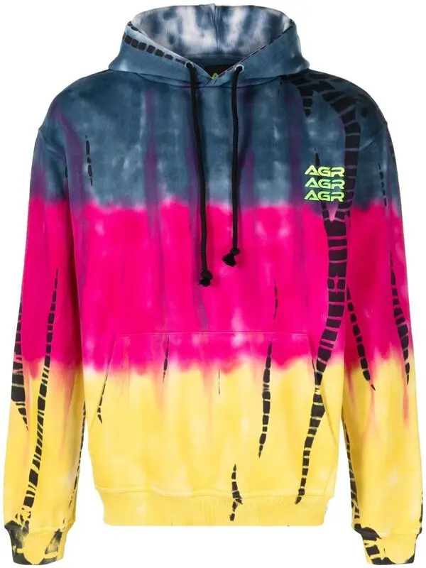AGR Tie-dye Print Cotton Hoodie - Blue