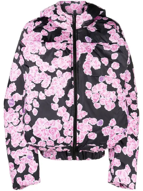 Natasha Zinko Rose-print Puffer Jacket - Black