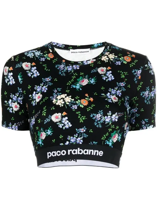 Rabanne Floral-print Crop Top - Black