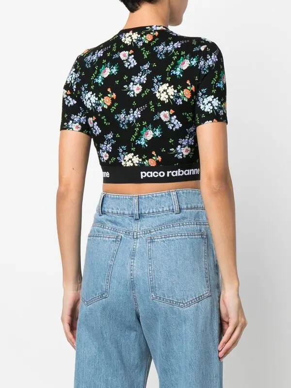 Rabanne Floral-print Crop Top - Black