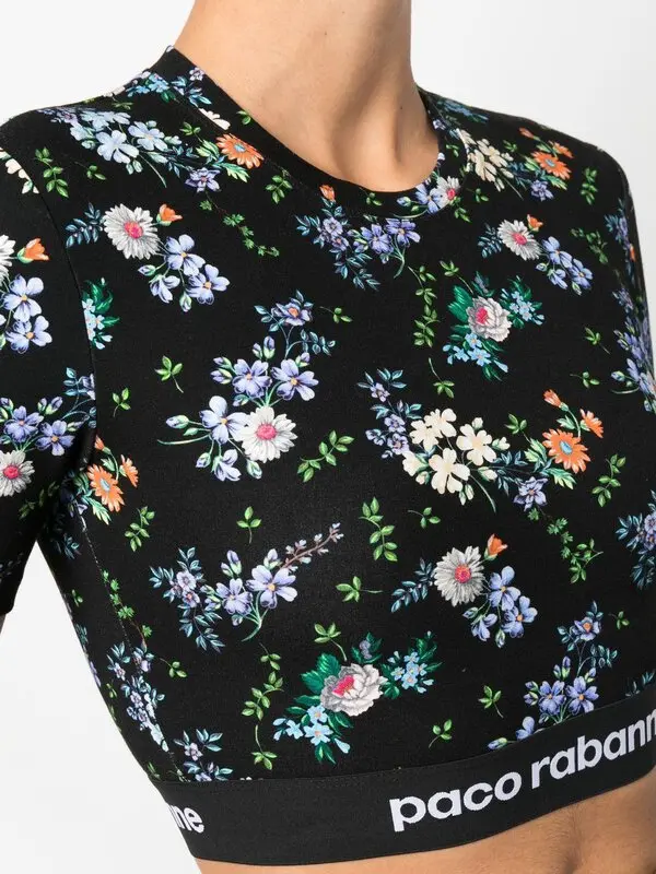 Rabanne Floral-print Crop Top - Black