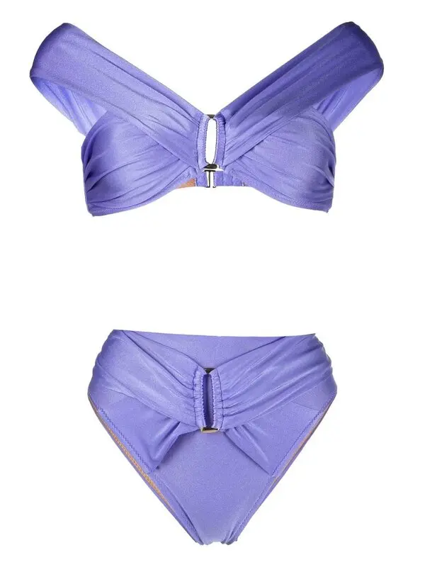 NOIRE SWIMWEAR Gathered-detail High-waisted Bikini - Purple