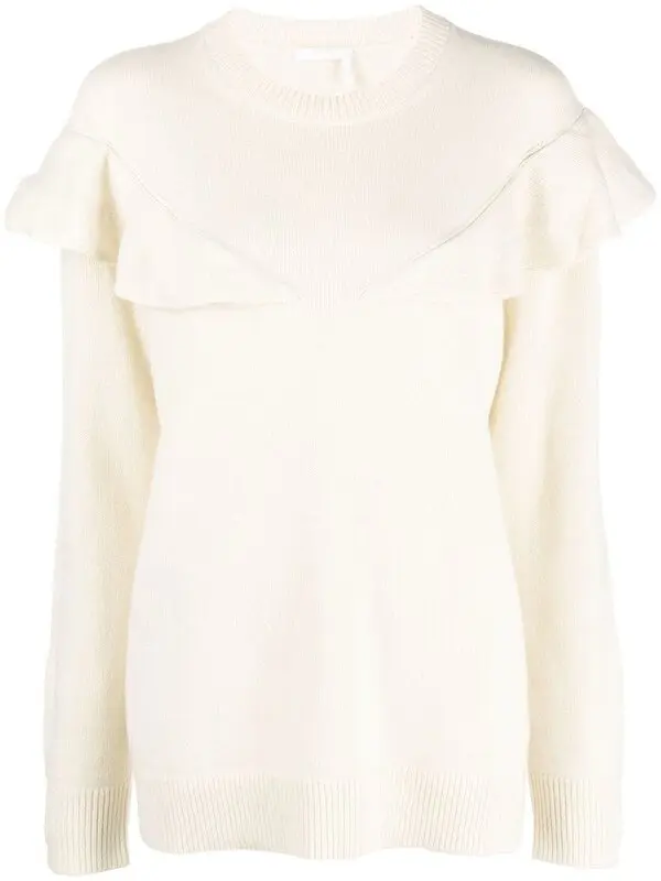 Chloé Ruffle-trim Cashmere Jumper - Neutrals
