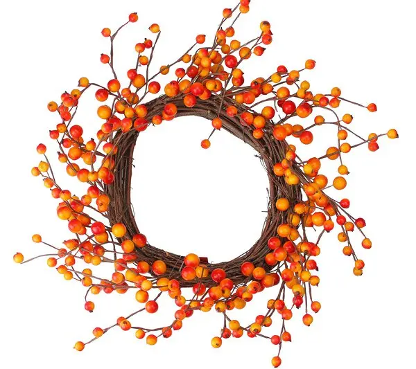 NORTHLIGHT Orange Red Berry & Twig Thanksgiving Wreath 14 - One-color