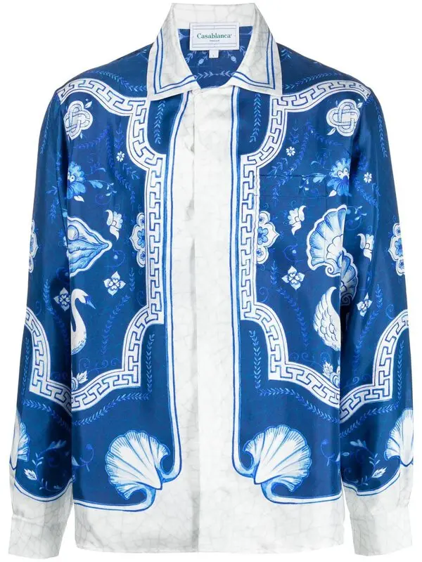 Casablanca Embroidered Button-down Silk Shirt - Blue