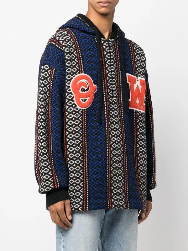 Off-White Geometric-patterned Alpaca-blend Hoodie