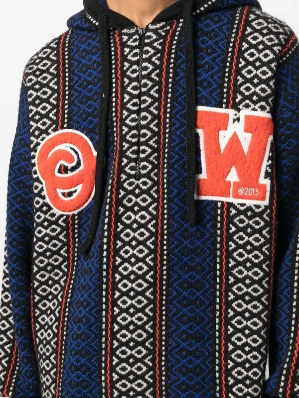 Off-White Geometric-patterned Alpaca-blend Hoodie