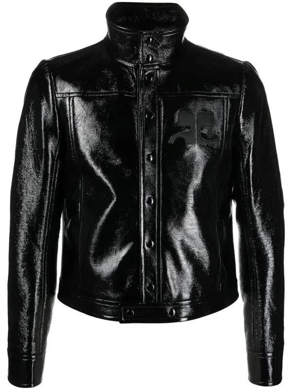 COURREGES Logo-patch Faux Leather Jacket - Black