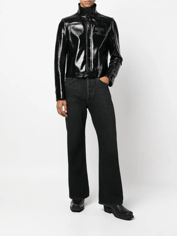 COURREGES Logo-patch Faux Leather Jacket - Black