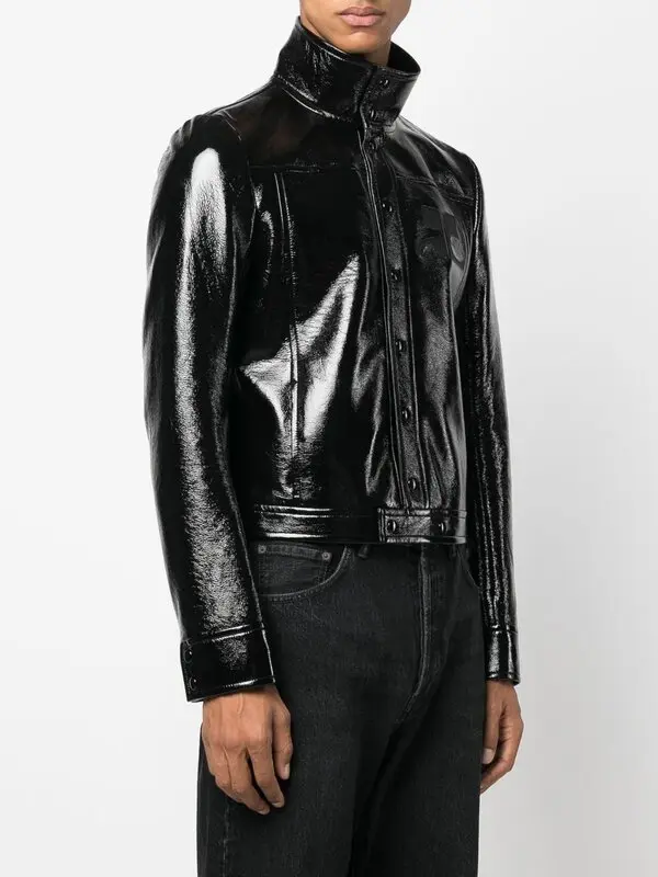 COURREGES Logo-patch Faux Leather Jacket - Black