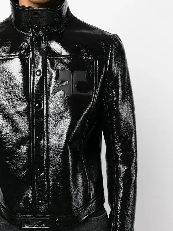COURREGES Logo-patch Faux Leather Jacket - Black