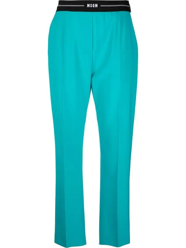 MSGM Logo-waistband Tailored Trousers - Blue