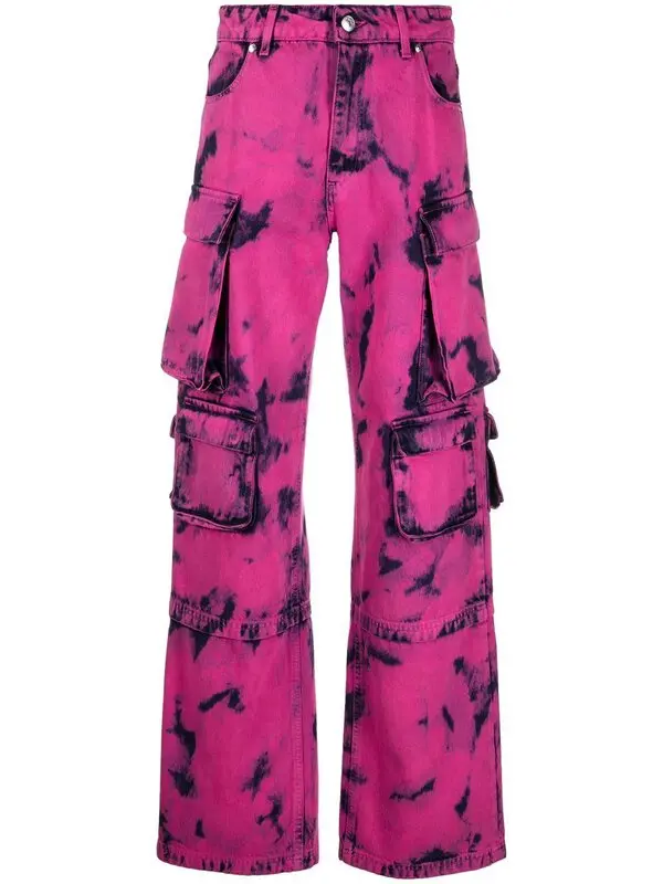 MSGM Two-tone Acid-wash Wide Leg Jeans