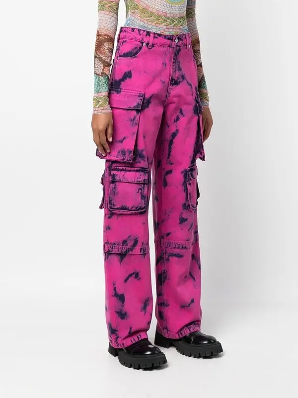 MSGM Two-tone Acid-wash Wide Leg Jeans