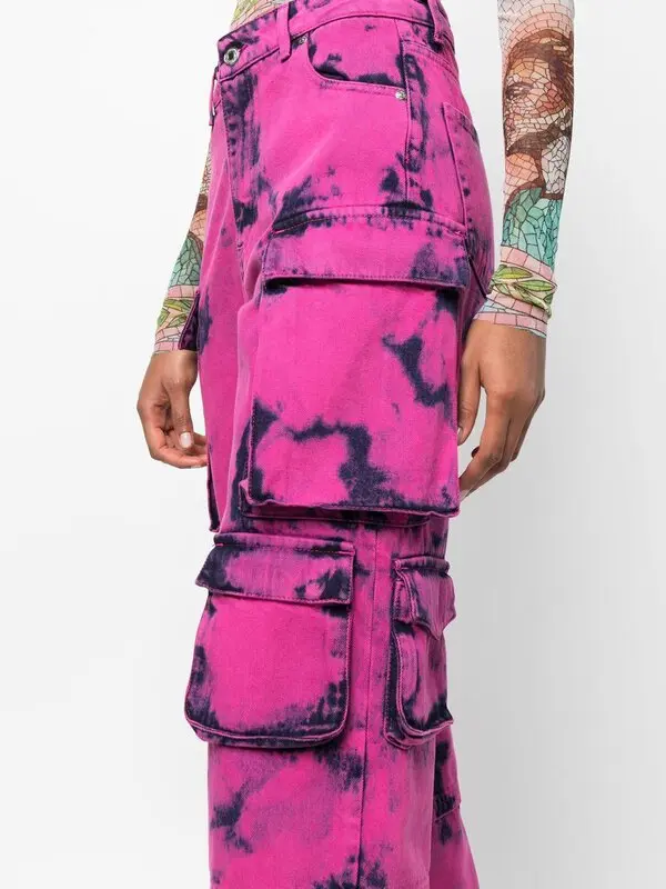 MSGM Two-tone Acid-wash Wide Leg Jeans