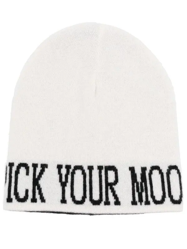 Alberta Ferretti Slogan-print Knitted Beanie - White