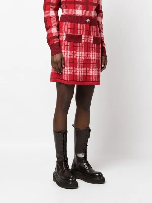 BARRIE Knitted Check-print Miniskirt