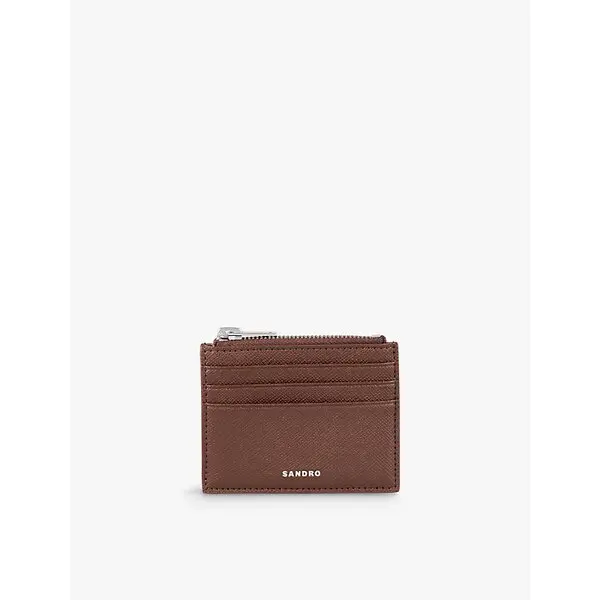 Sandro Logo-embossed Zipped Leather Card Holder - Bruns