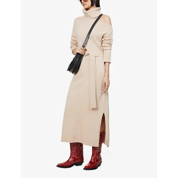 Paige Raundi Cut-out Shoulder Turtleneck Wool-blend Maxi Dress