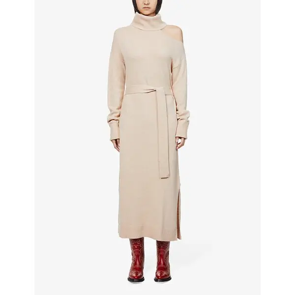 Paige Raundi Cut-out Shoulder Turtleneck Wool-blend Maxi Dress