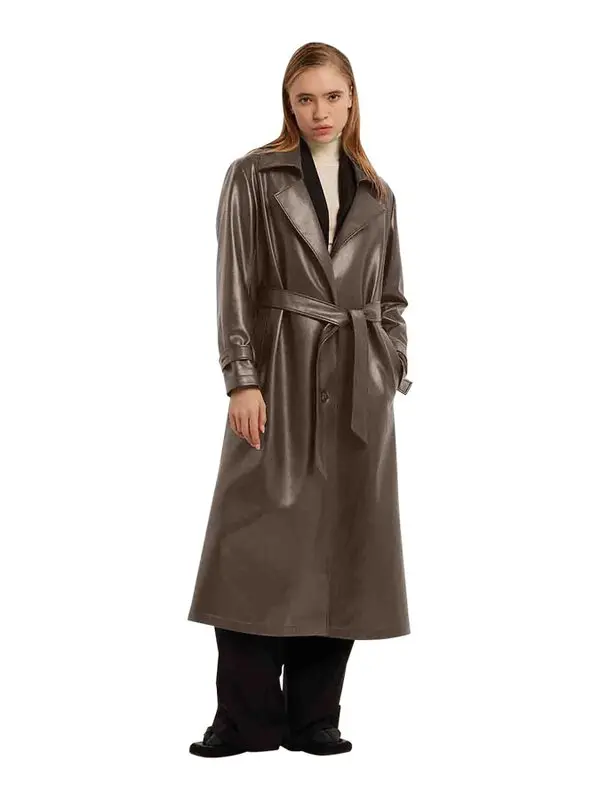 GENTLEHERD Belted Vegan-leather Trench Jacket