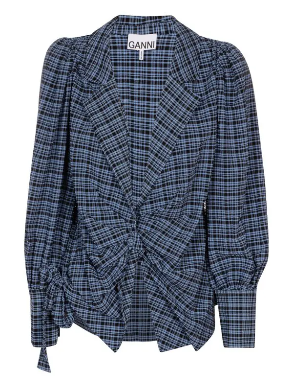 GANNI Stretch Seersucker Wrap Shirt