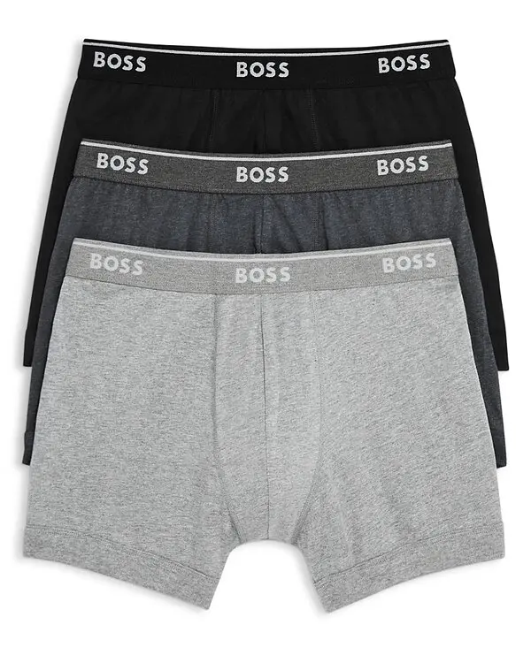 BOSS Classic Cotton Boxer Briefs, Pack Of 3 - Light Gray/ Gray/ Black