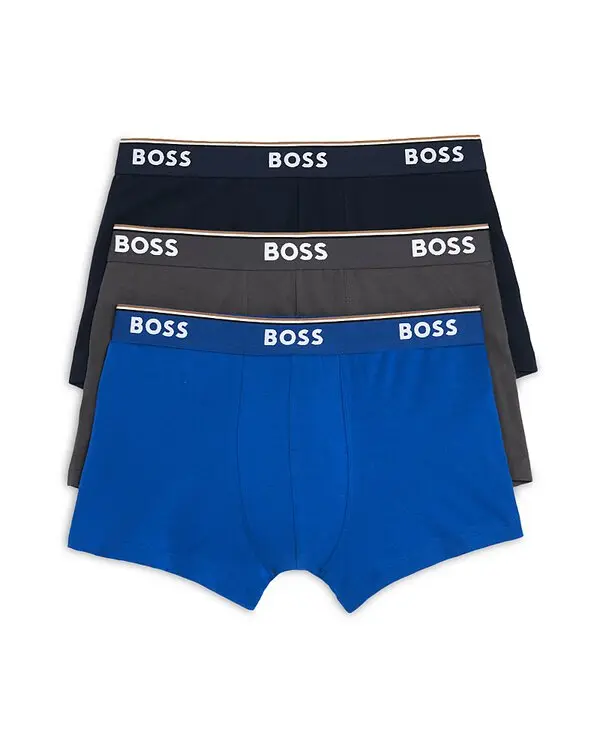 BOSS Power Cotton Blend Trunks, Pack Of 3 - Blue/navy Blue/gray