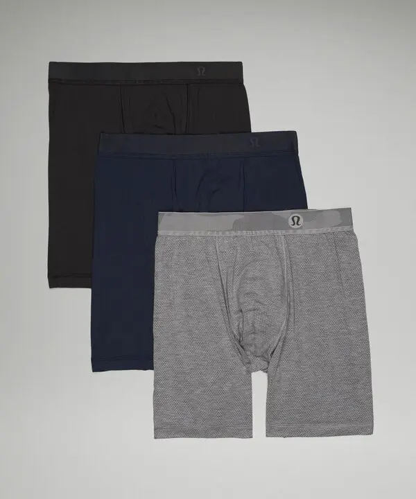 Lululemon Always In Motion Long Mesh Boxer 7 - Black/heathered Core Medium Grey/true Navy
