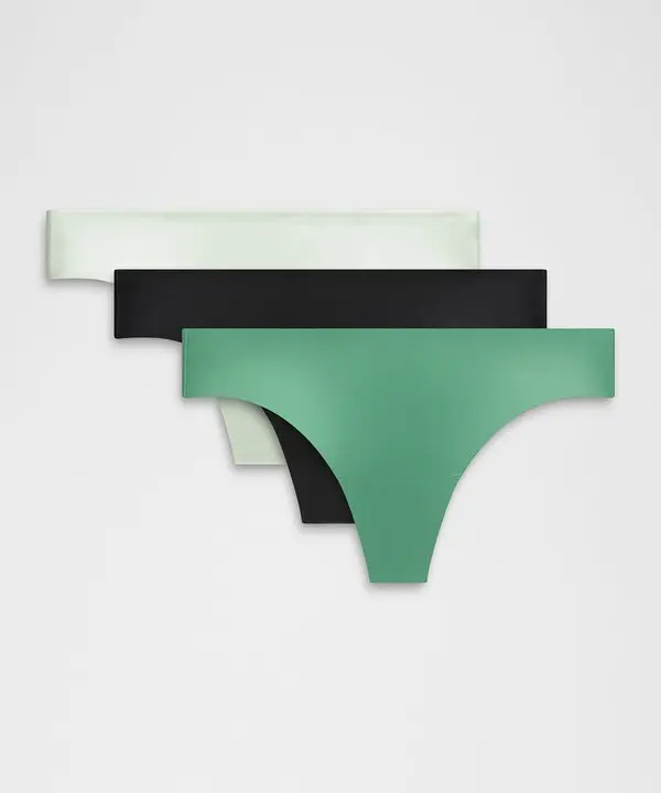 Lululemon Invisiwear Mid-rise Thong Underwear - Black/canteen Green/matcha Magic