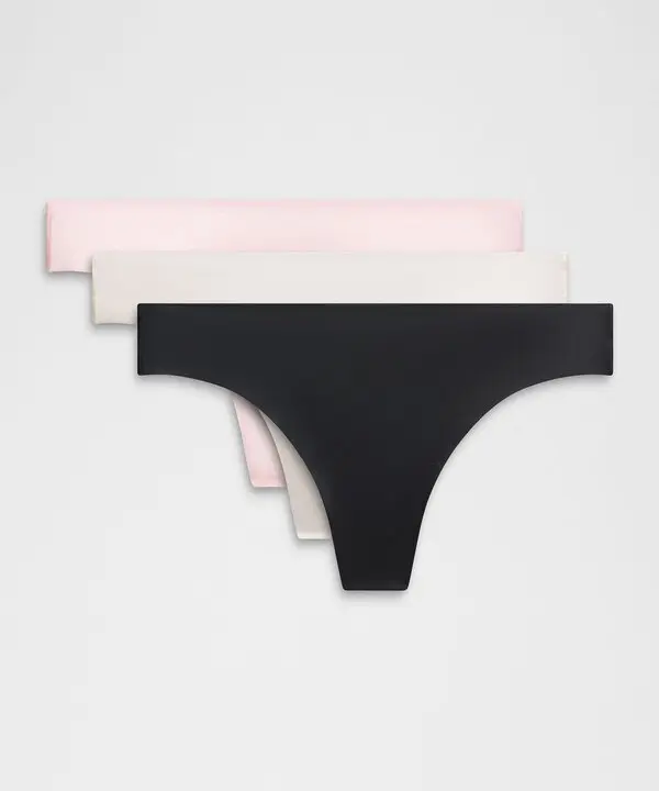 Lululemon Invisiwear Mid-rise Thong Underwear - Black/light Ivory/blush Quartz