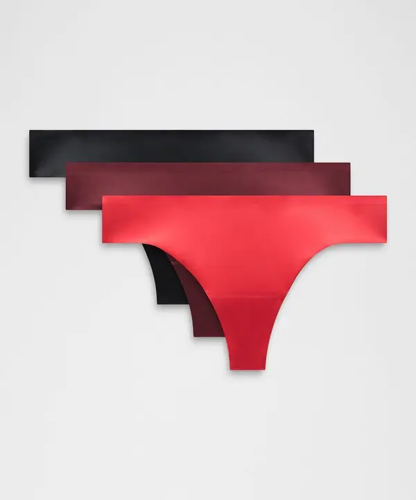 Lululemon Invisiwear Mid-rise Thong Underwear - Black/oxford Red/burgundy Bay