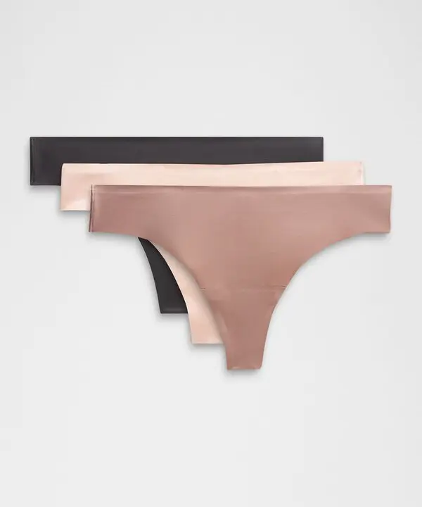 Lululemon Invisiwear Mid-rise Thong Underwear - Black/twilight Rose/misty Shell