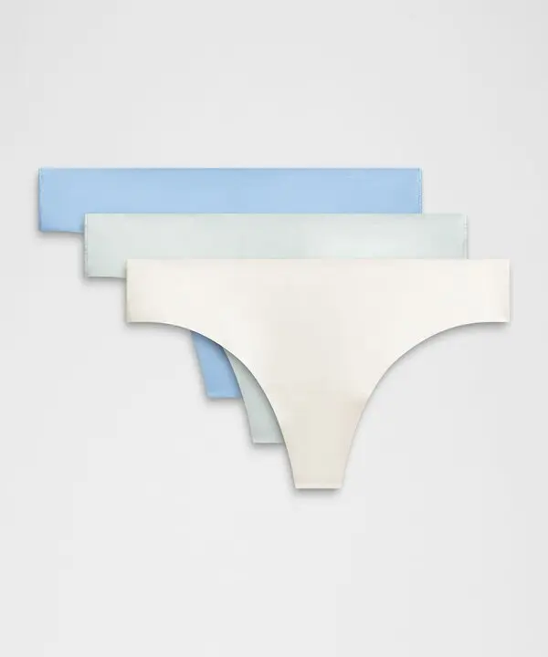 Lululemon Invisiwear Mid-rise Thong Underwear - Light Ivory/sinatra Blue/pelican