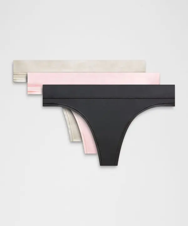 Lululemon Underease Mid-rise Thong Underwear - Black/light Ivory/blush Quartz