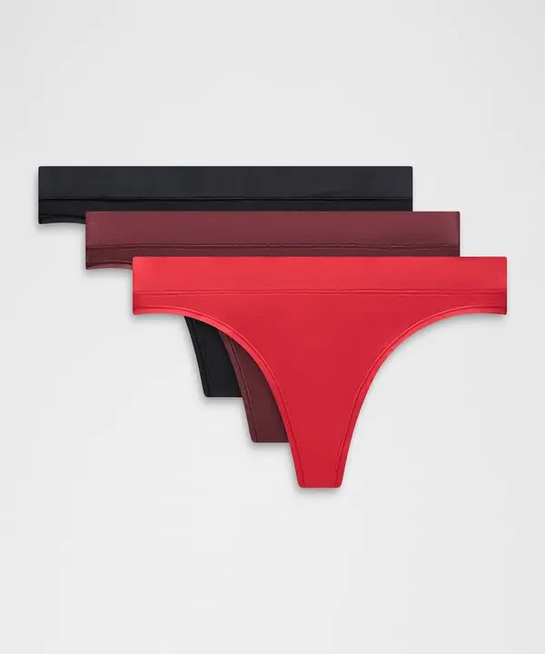 Lululemon Underease Mid-rise Thong Underwear - Black/oxford Red/burgundy Bay